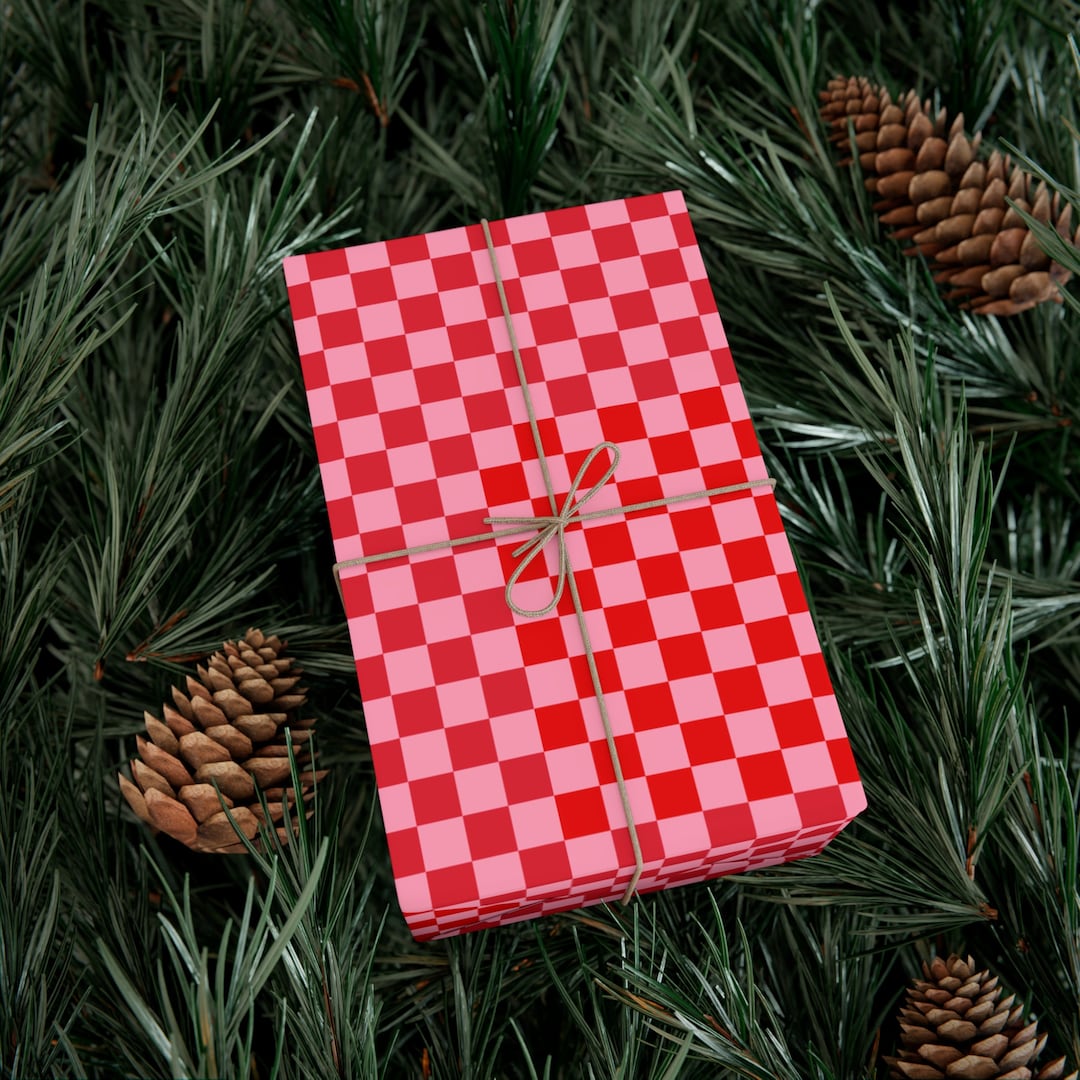 Pink and Red Checker Gift Wrap, Modern Checkered Wrapping Paper, Trendy ...