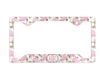 Pink Hydrangea License Plate Frame, Personalized Monogram Car Decor - Etsy