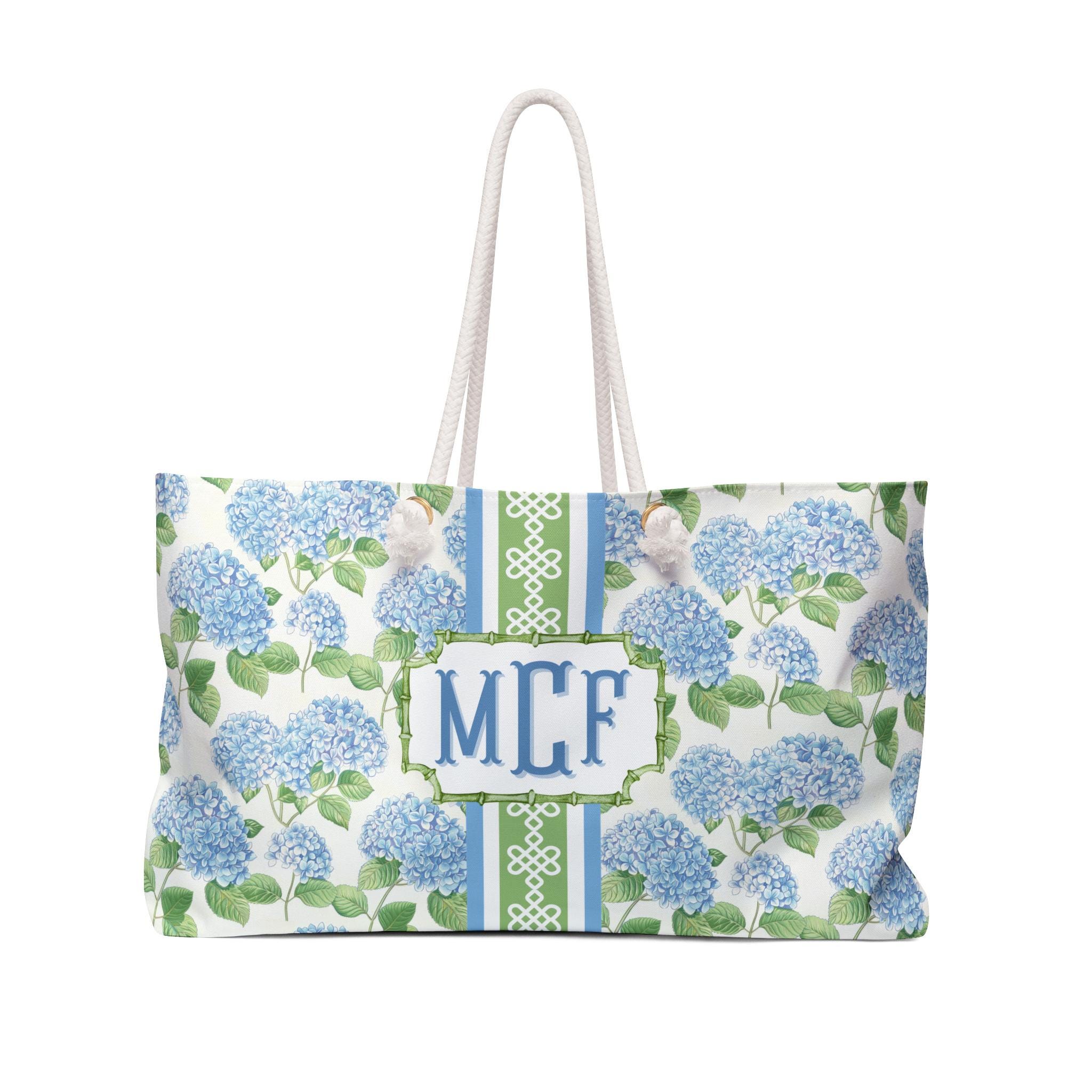 Blue Hydrangea Mahjong Tote: Personalized Floral Monogram Bag - Etsy