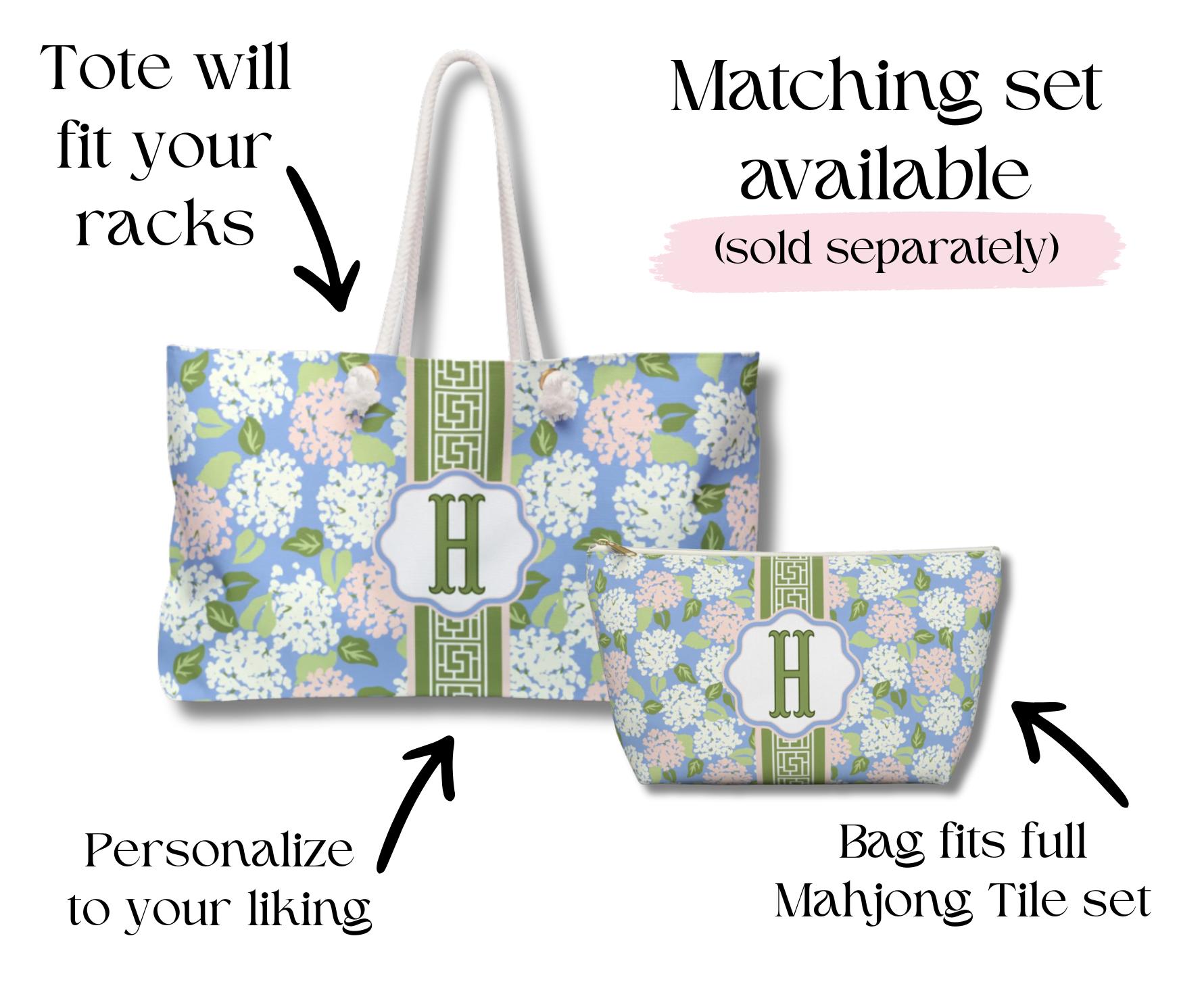 Blue Hydrangea Mahjong Tote: Personalized Floral Monogram Bag - Etsy