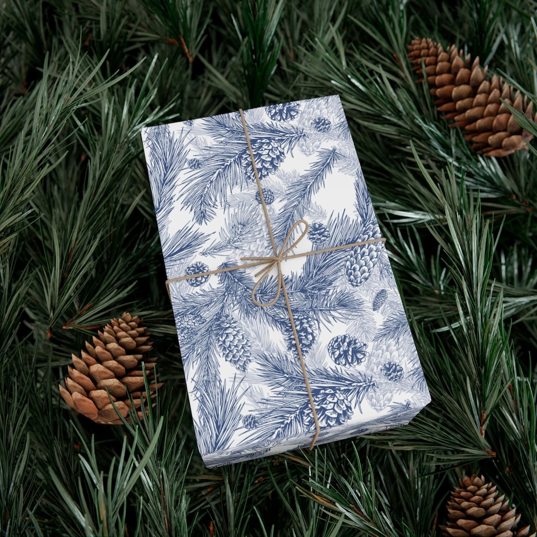Blue Chinoiserie Christmas Wrapping Paper: Toile Pinecone Gift Wrap - Etsy
