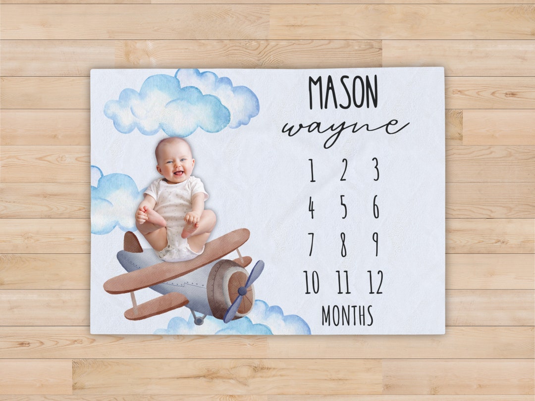 Airplane Baby Milestone Blanket: Aviation Nursery Decor, Growth Tracker ...