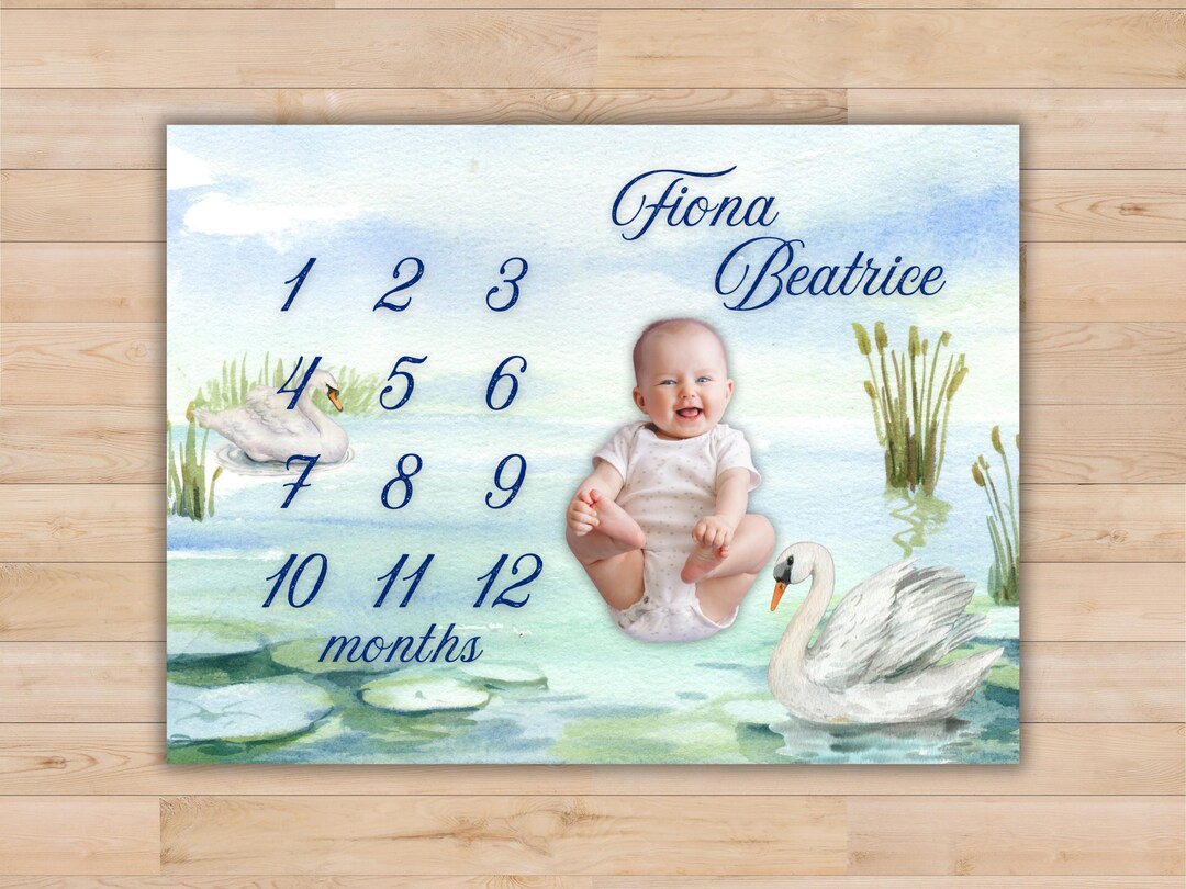Swan Milestone Blanket, Watercolor Lake Growth Tracker, Personalized ...