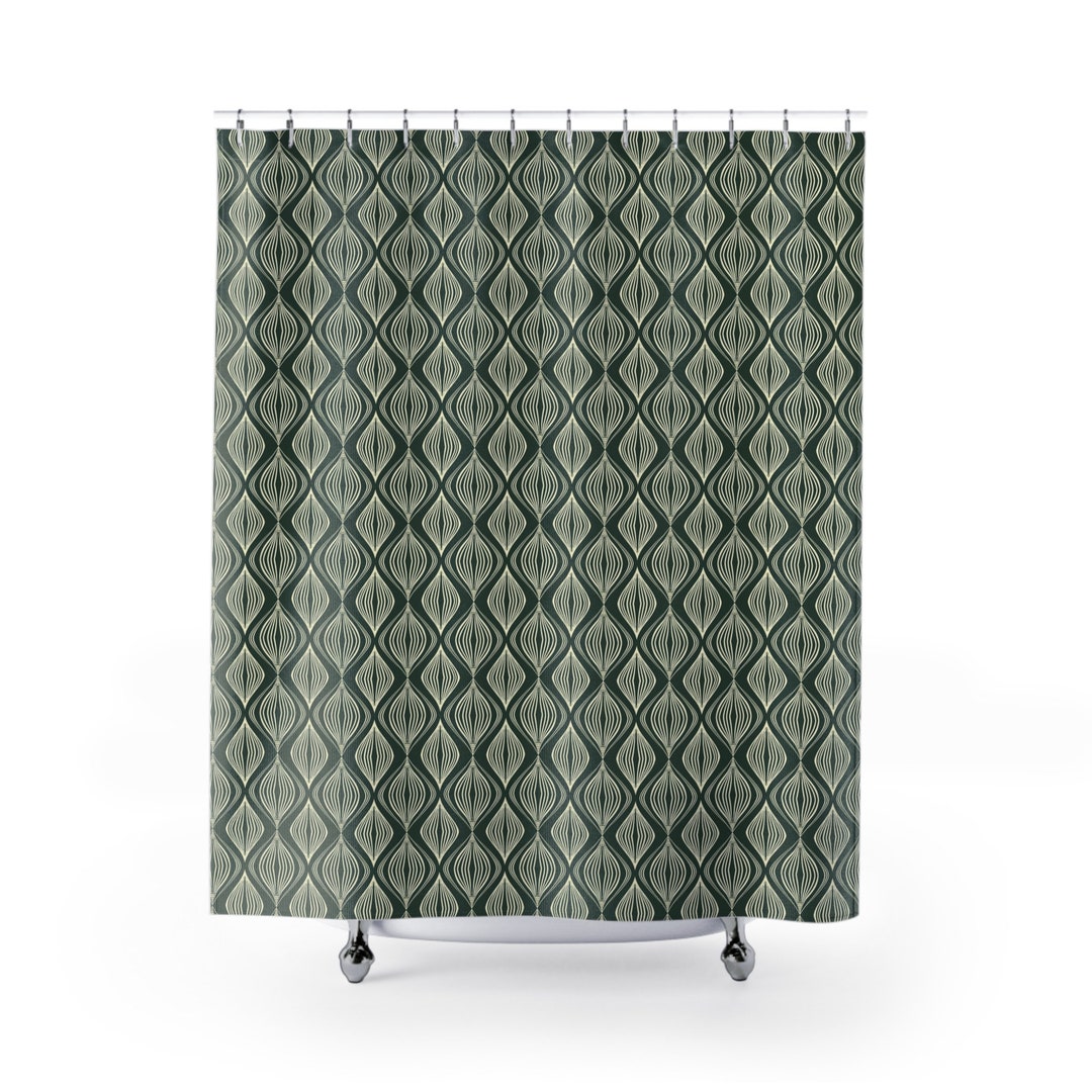 Dark Green Shower Curtain Mid Century Shower Curtain Modern Shower ...