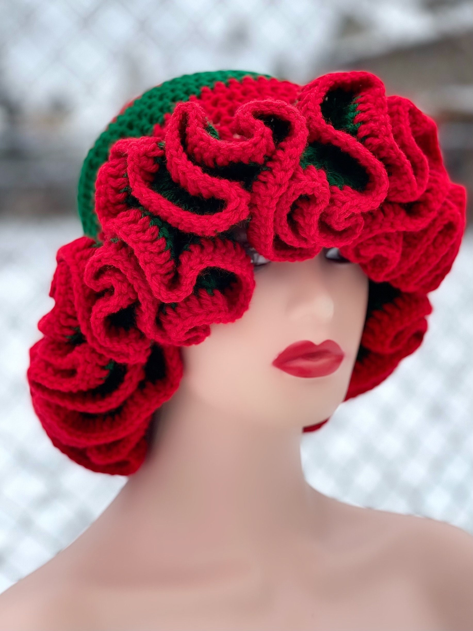 Holiday Colors Crochet Ruffle Hat - Etsy