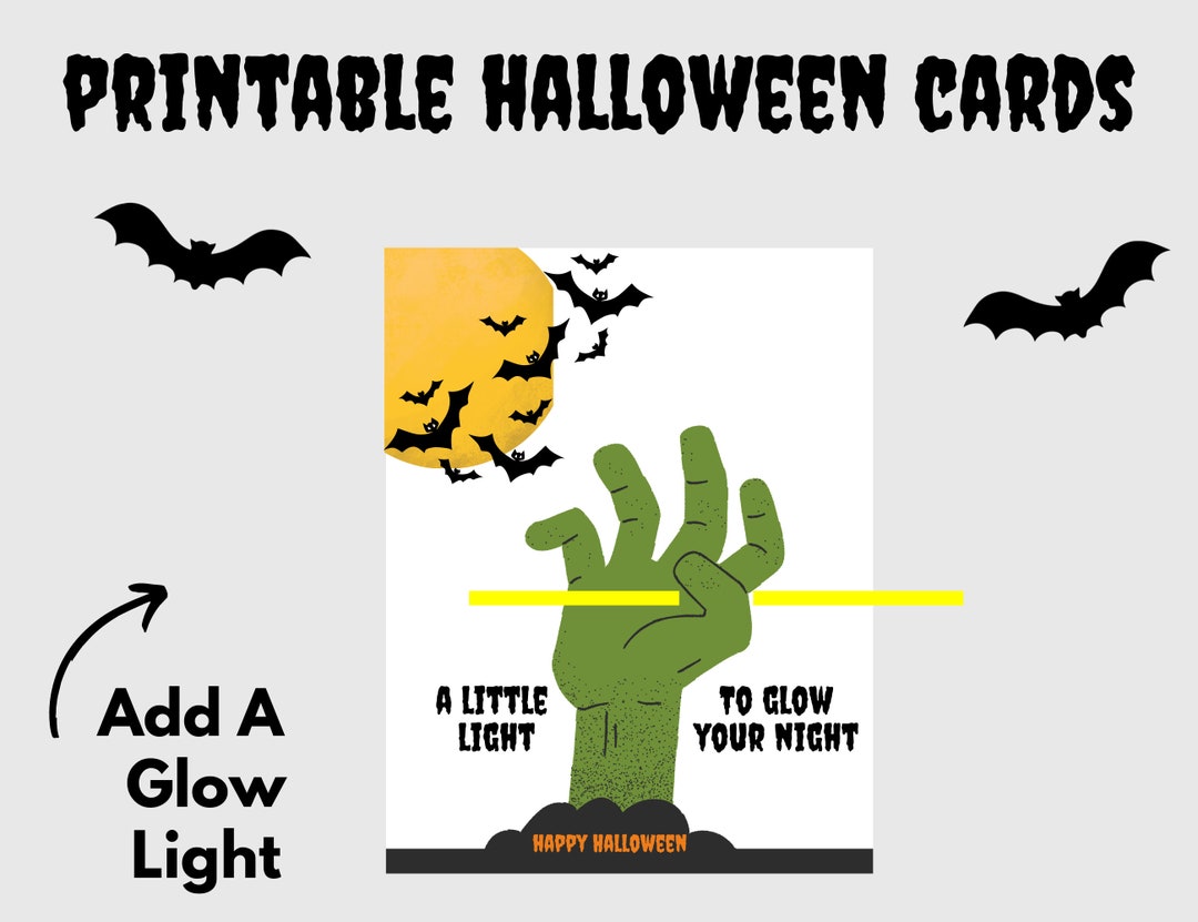 Glow Stick Printable Cards, Kids Halloween Party, Halloween Treat Cards ...