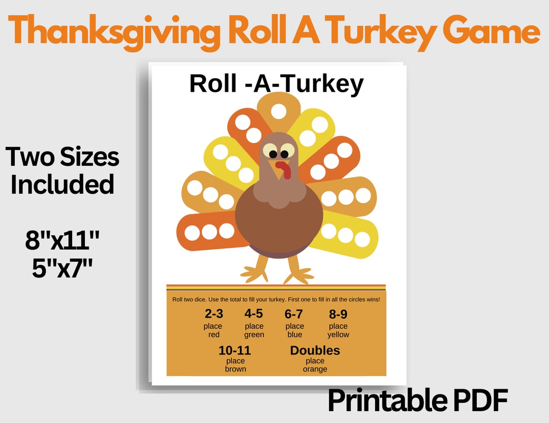 Roll A Turkey Thanksgiving Game, Thanksgiving Kids Table Game, Turkey ...