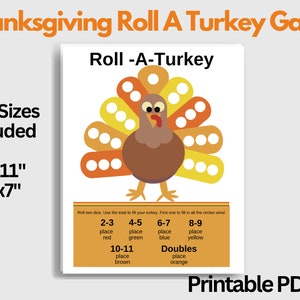 Roll A Turkey Thanksgiving Game, Thanksgiving Kids Table Game, Turkey ...
