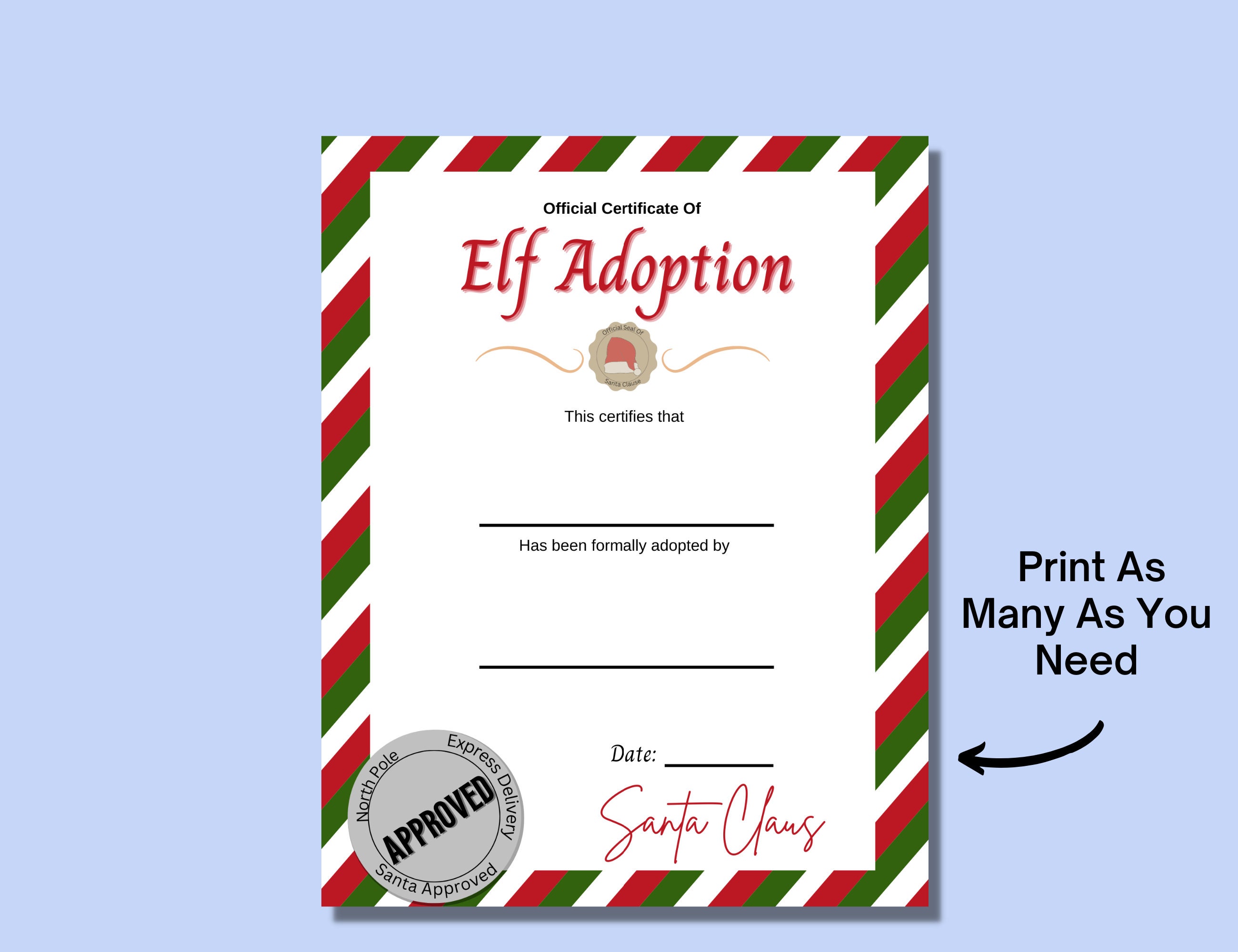 Editable Elf Adoption Certificate, Christmas Elf, Nice List, Instant ...