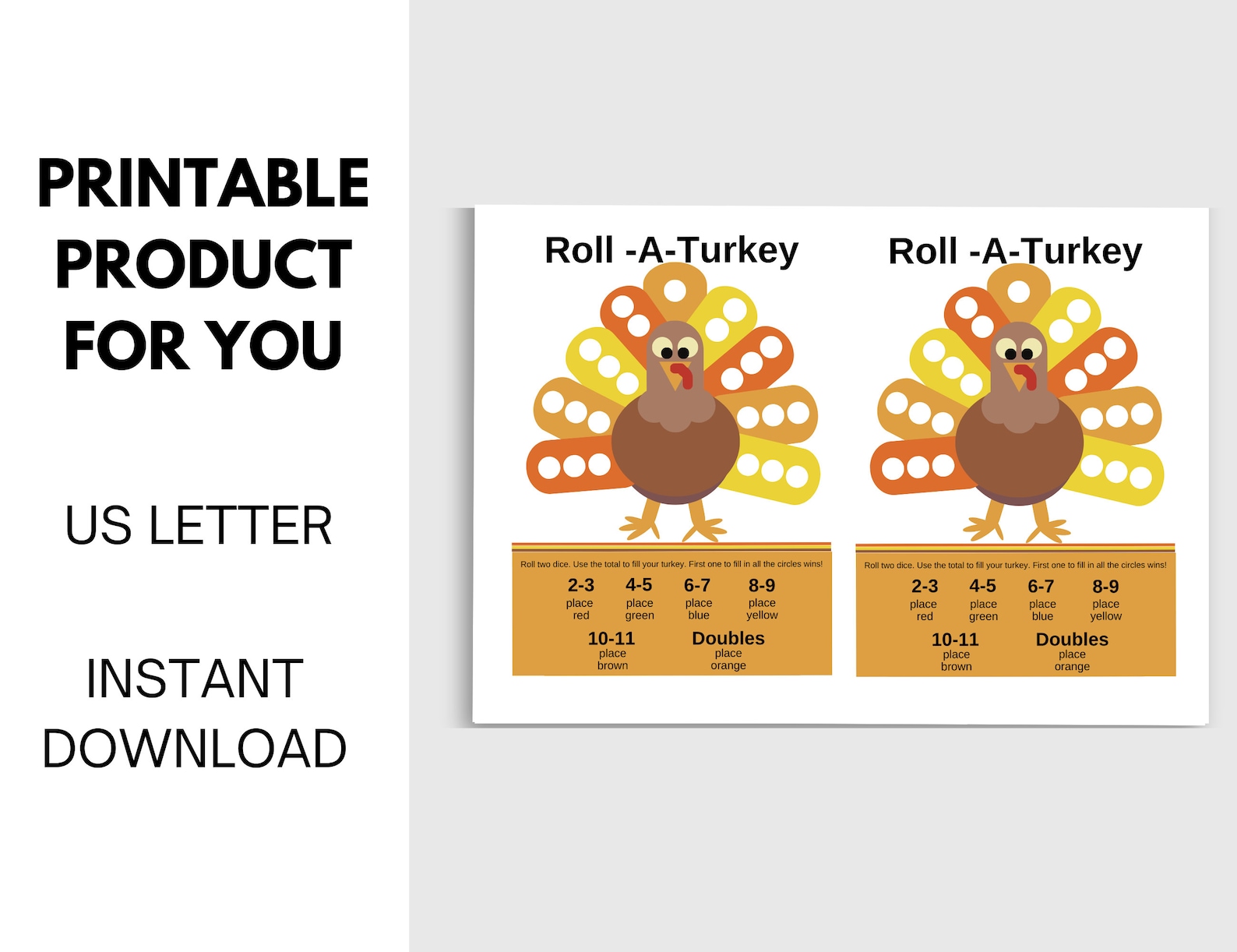 Roll A Turkey Thanksgiving Game, Thanksgiving Kids Table Game, Turkey ...