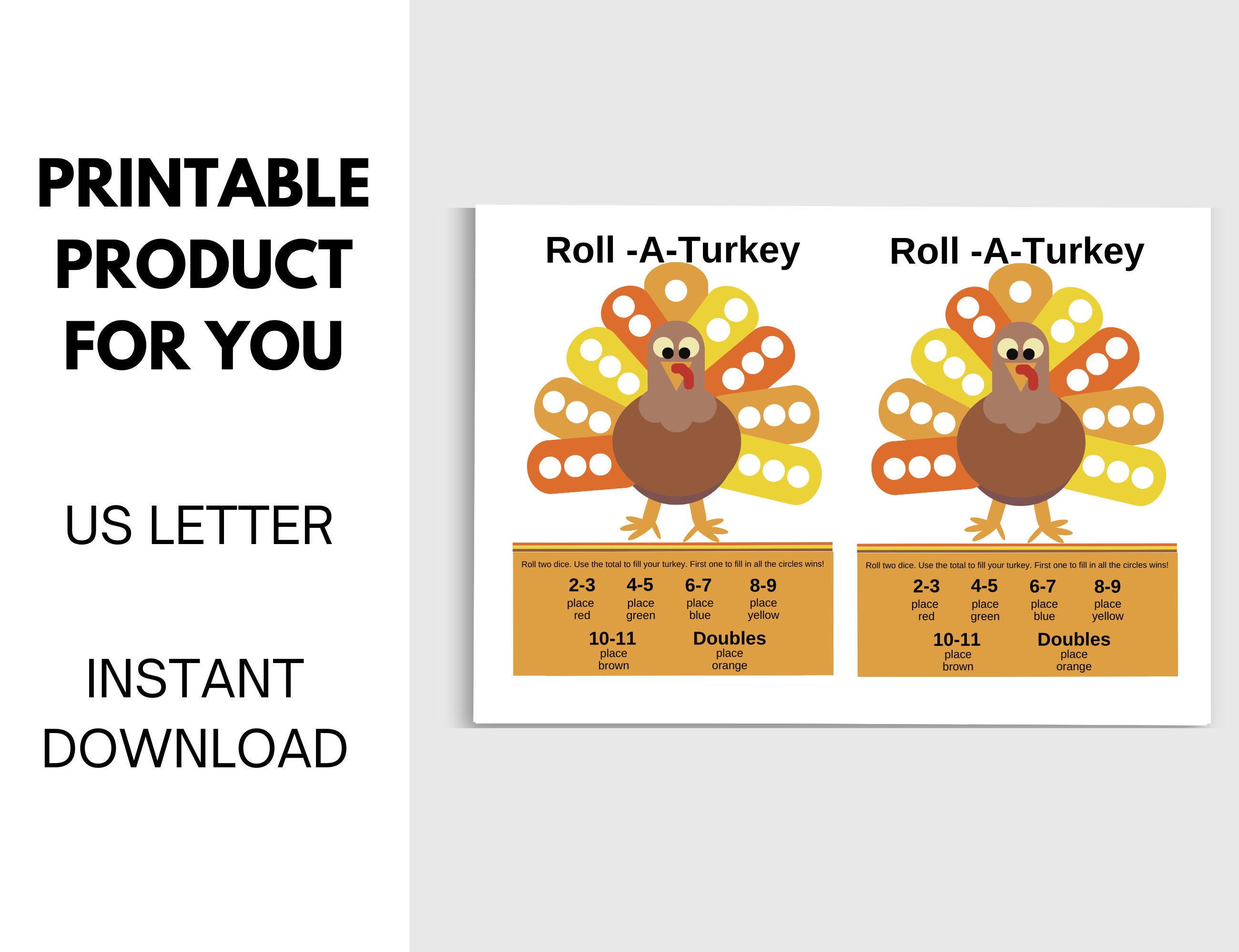 Roll A Turkey Thanksgiving Game, Thanksgiving Kids Table Game, Turkey ...