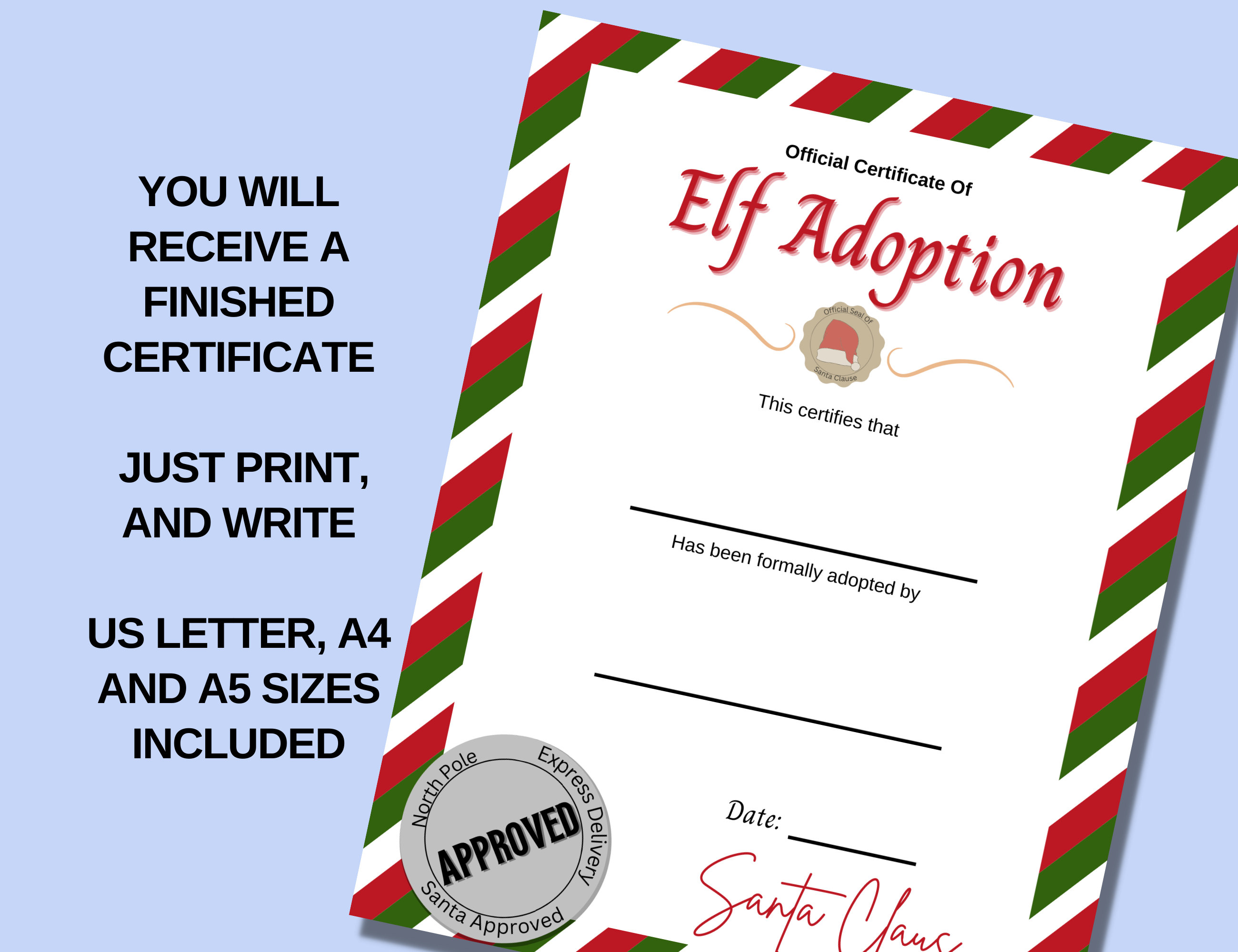 Editable Elf Adoption Certificate, Christmas Elf, Nice List, Instant ...