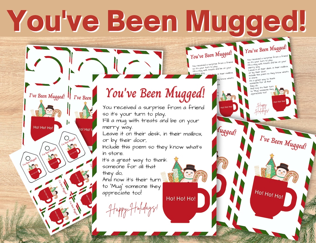 You've Been Mugged Christmas Printable, Secret Santa Game, Hug in A Mug ...