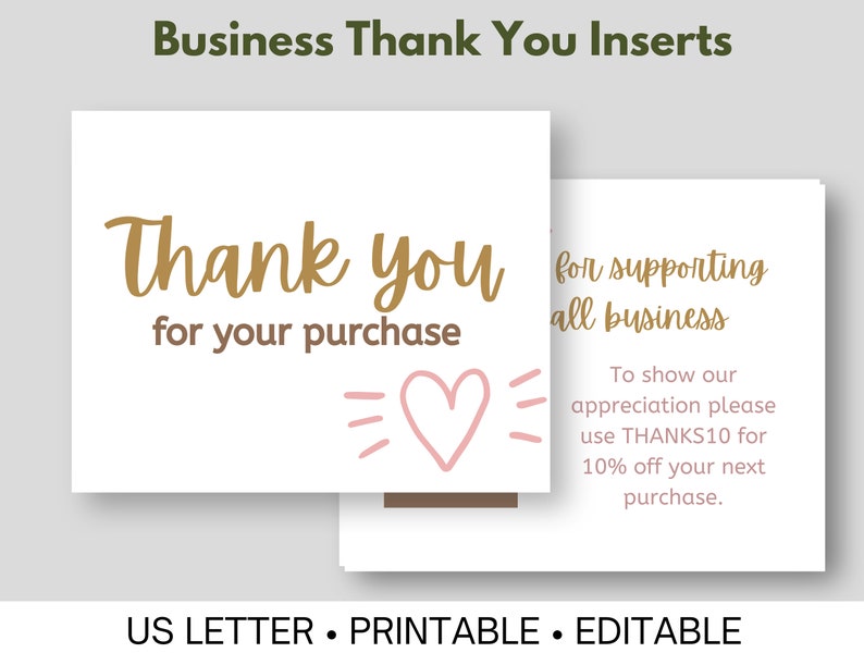 Editable Thank You Insert Business Packaging Insert - Etsy