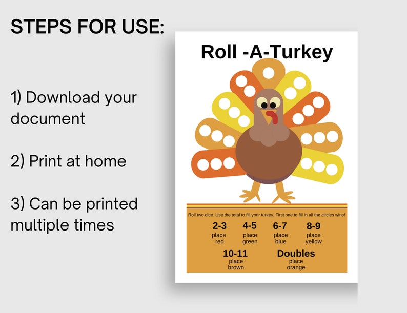 Roll A Turkey Thanksgiving Game Thanksgiving Kids Table Game - Etsy