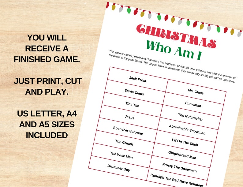 Who Am I Christmas Game, Festive Themed Party Game, Memory Game ...