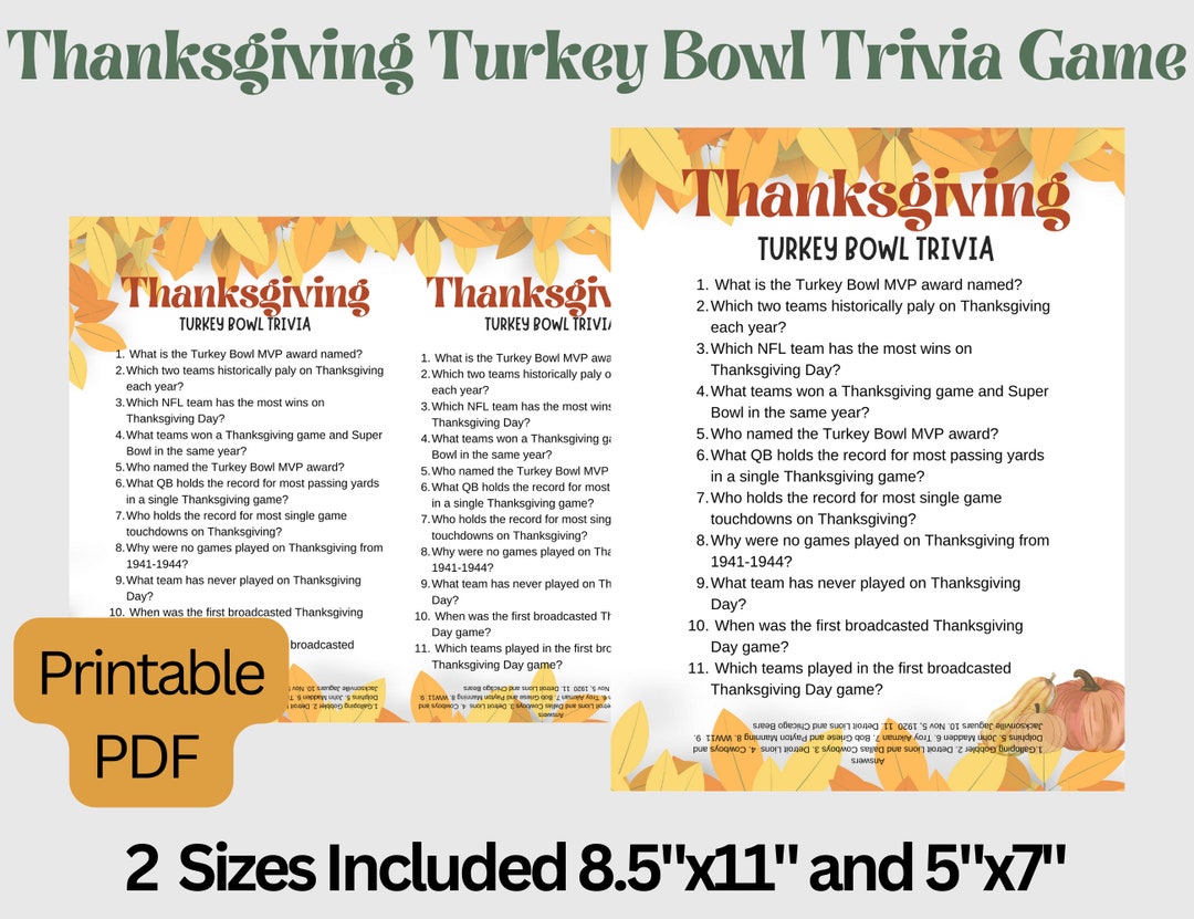Turkey Bowl Trivia Game, Sports Trivia, Bar Trivia Game, Thanksgiving ...