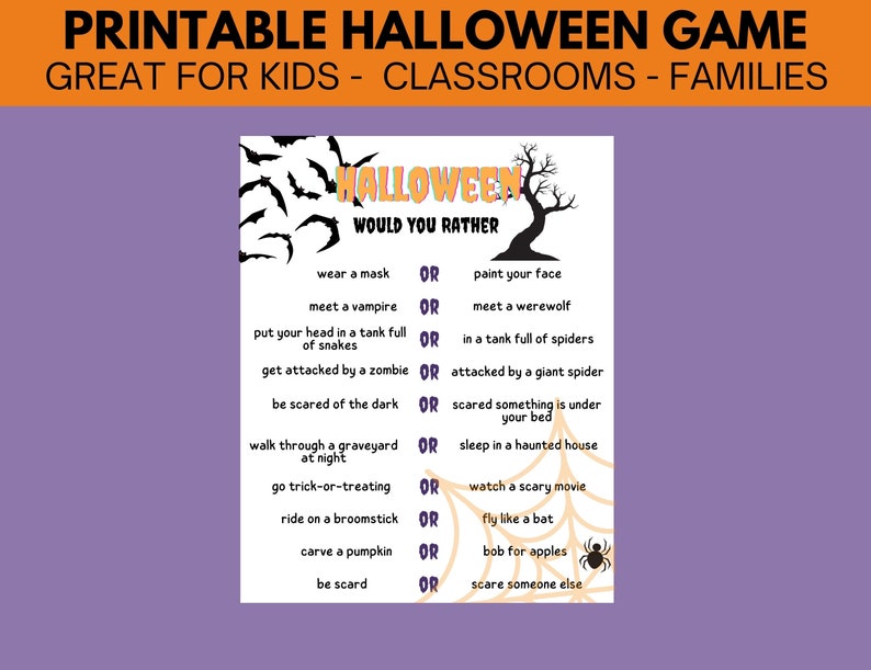 Printable Halloween Would You Rather Game Printable Spooky Halloween ...