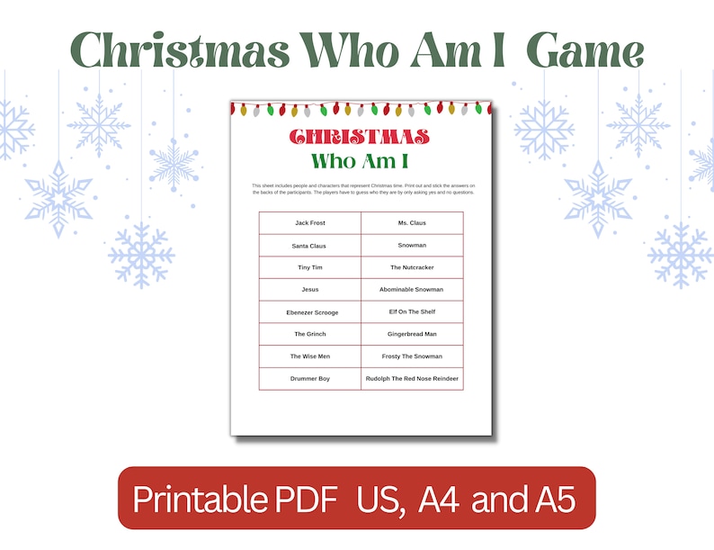 Who Am I Christmas Game, Festive Themed Party Game, Memory Game ...