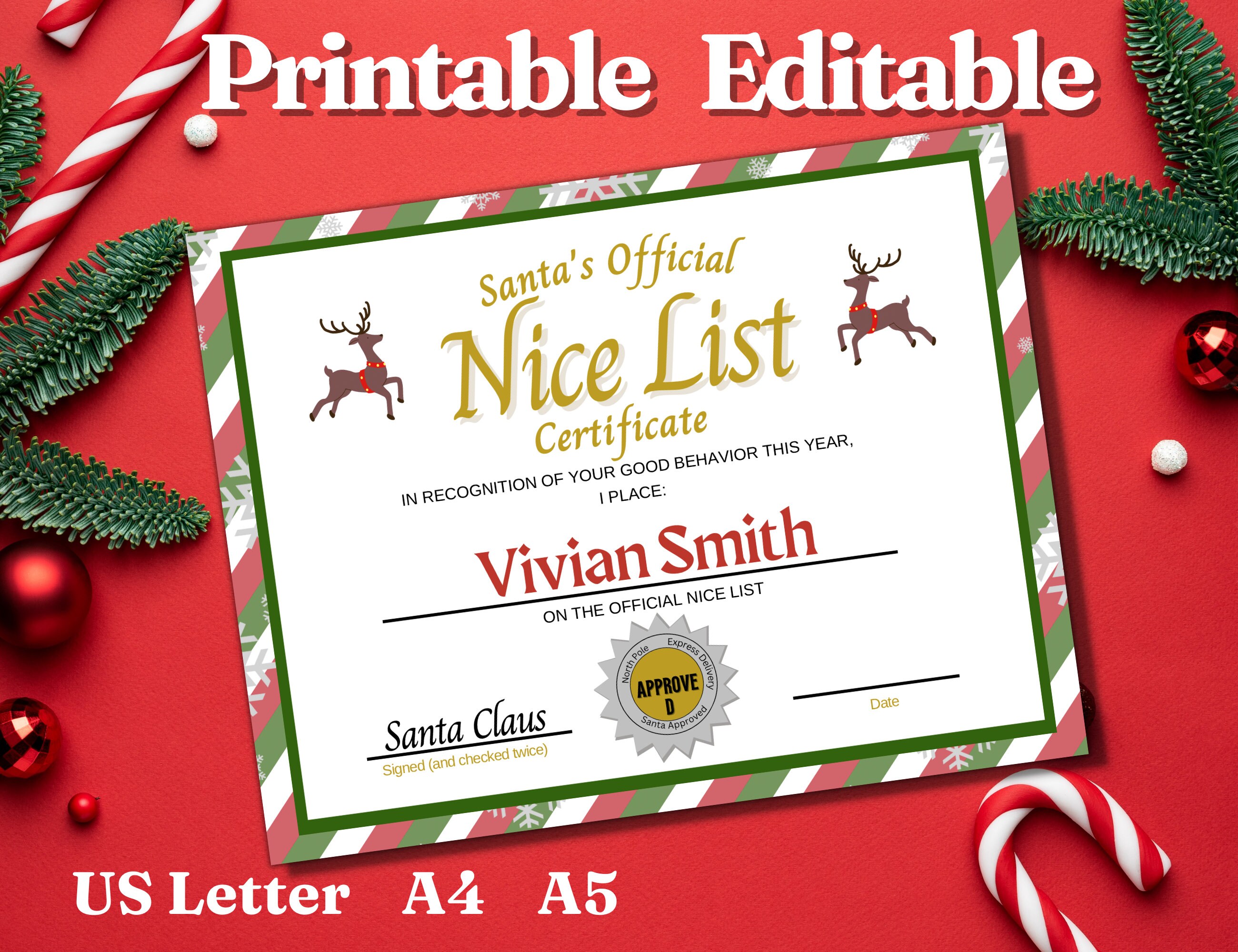 Nice List Certificate, Editable Santa Nice List, Letter From Santa ...
