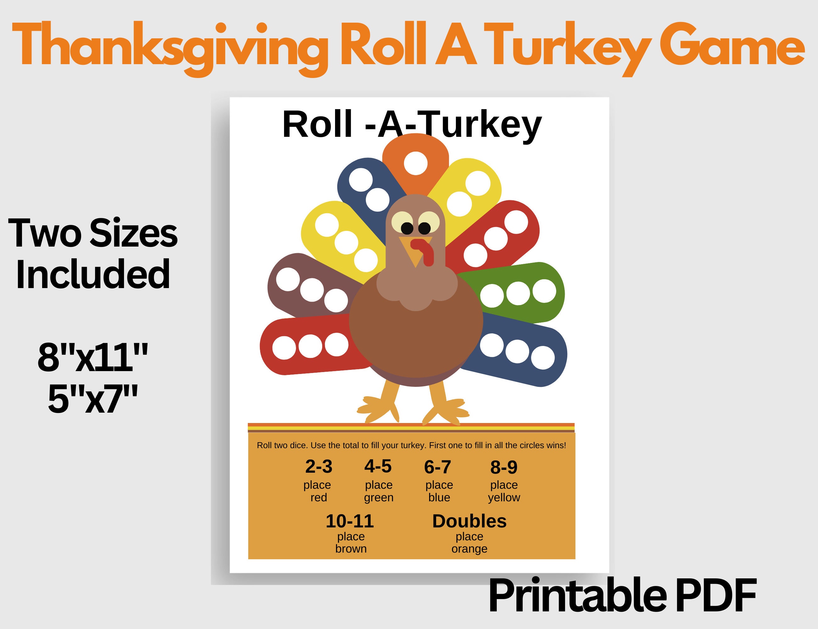 Roll A Turkey Thanksgiving Game, Thanksgiving Kids Table Game, Turkey ...