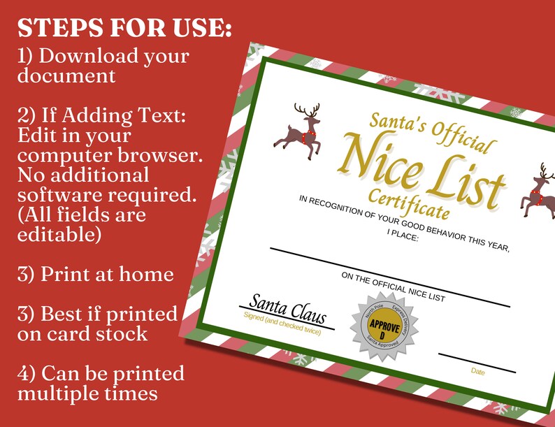 Nice List Certificate, Editable Santa Nice List, Letter From Santa ...