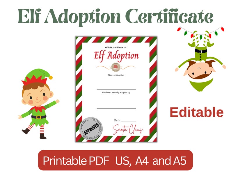 Editable Elf Adoption Certificate, Christmas Elf, Nice List, Instant ...