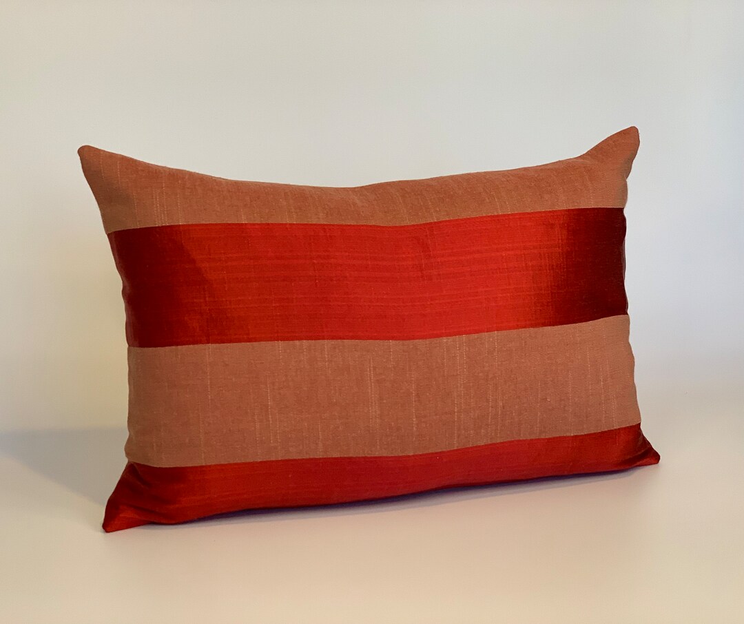 Red Silky Wide Horizontal Stripe Scatter Cushion/ Rectangular Cushions ...