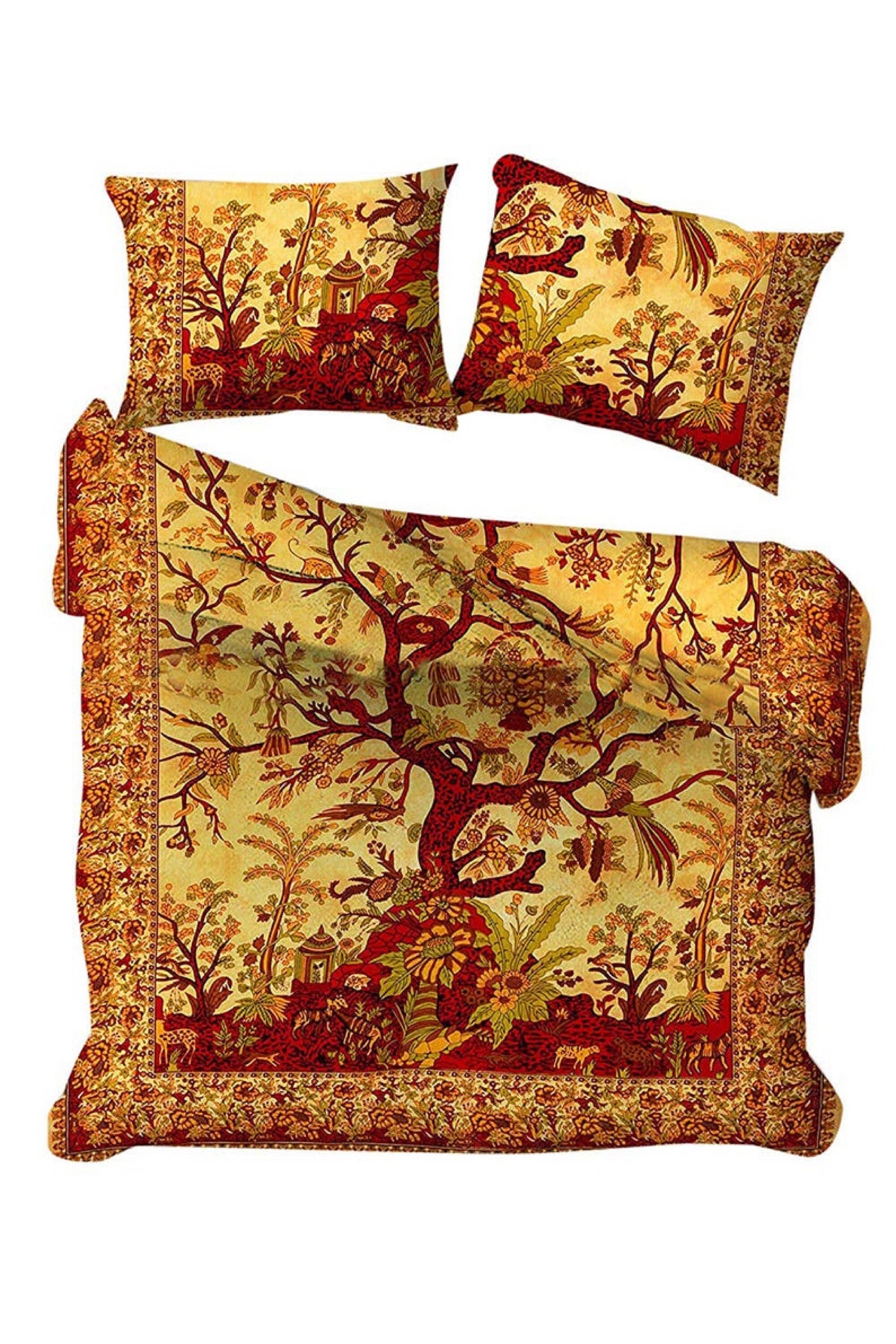 Red Gold Tree of Life Handmadeindian Cotton Handmade Mandala Duvet ...