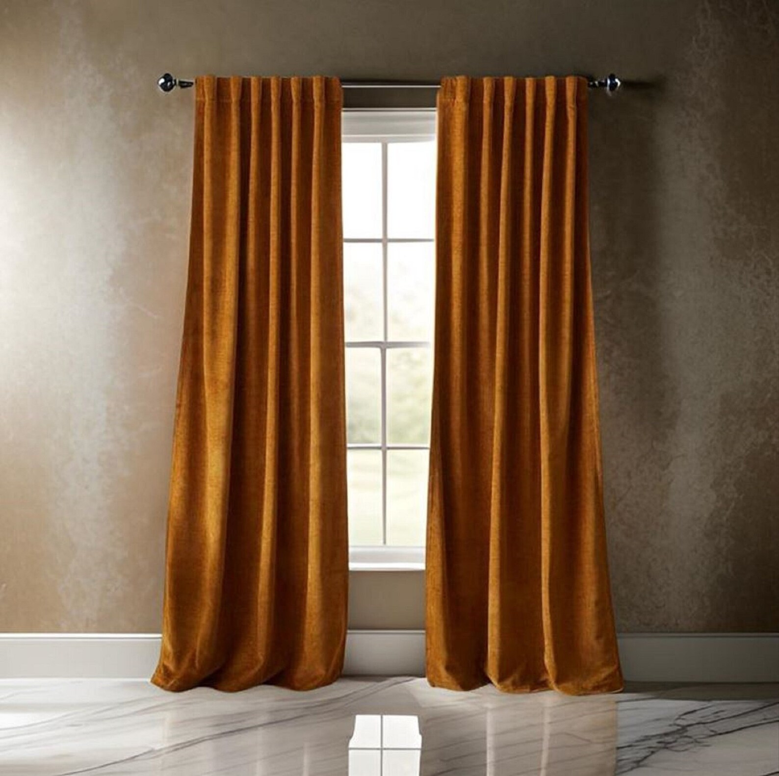 Olive Green Velvet Curtains Window Living Room Velvet Curtain Natural ...