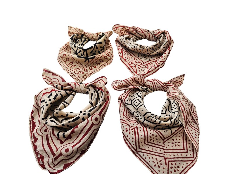 Set of 4 Organic Cotton Bandana Moselle, Bandana Scarf, Paisley Design ...