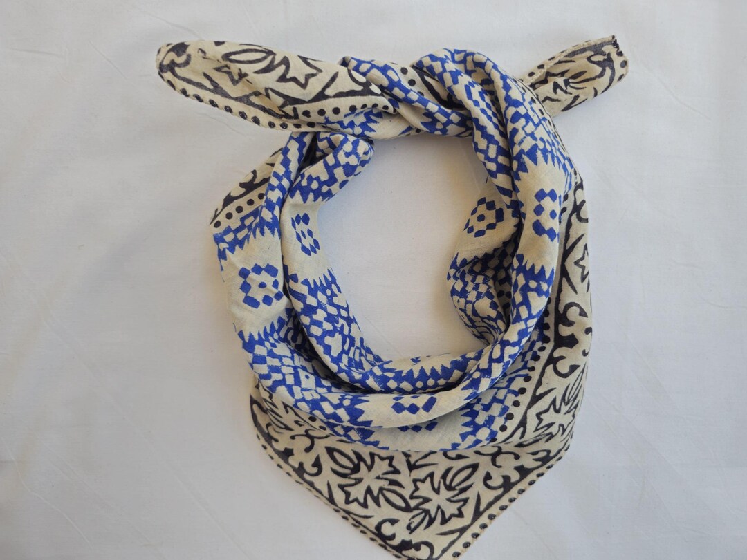 Artisan Cotton Bandana Hand Block Printed Neckerchief Vintage Floral ...