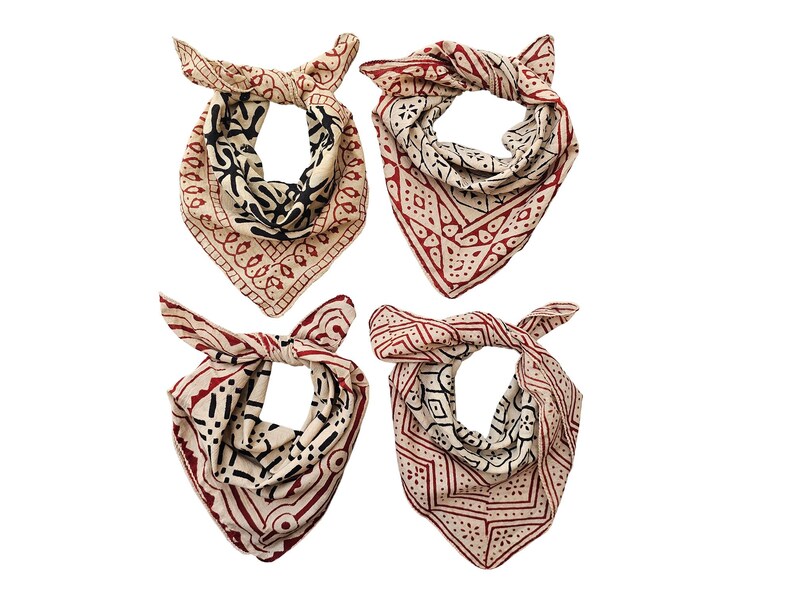 Set of 4 Organic Cotton Bandana Moselle, Bandana Scarf, Paisley Design ...