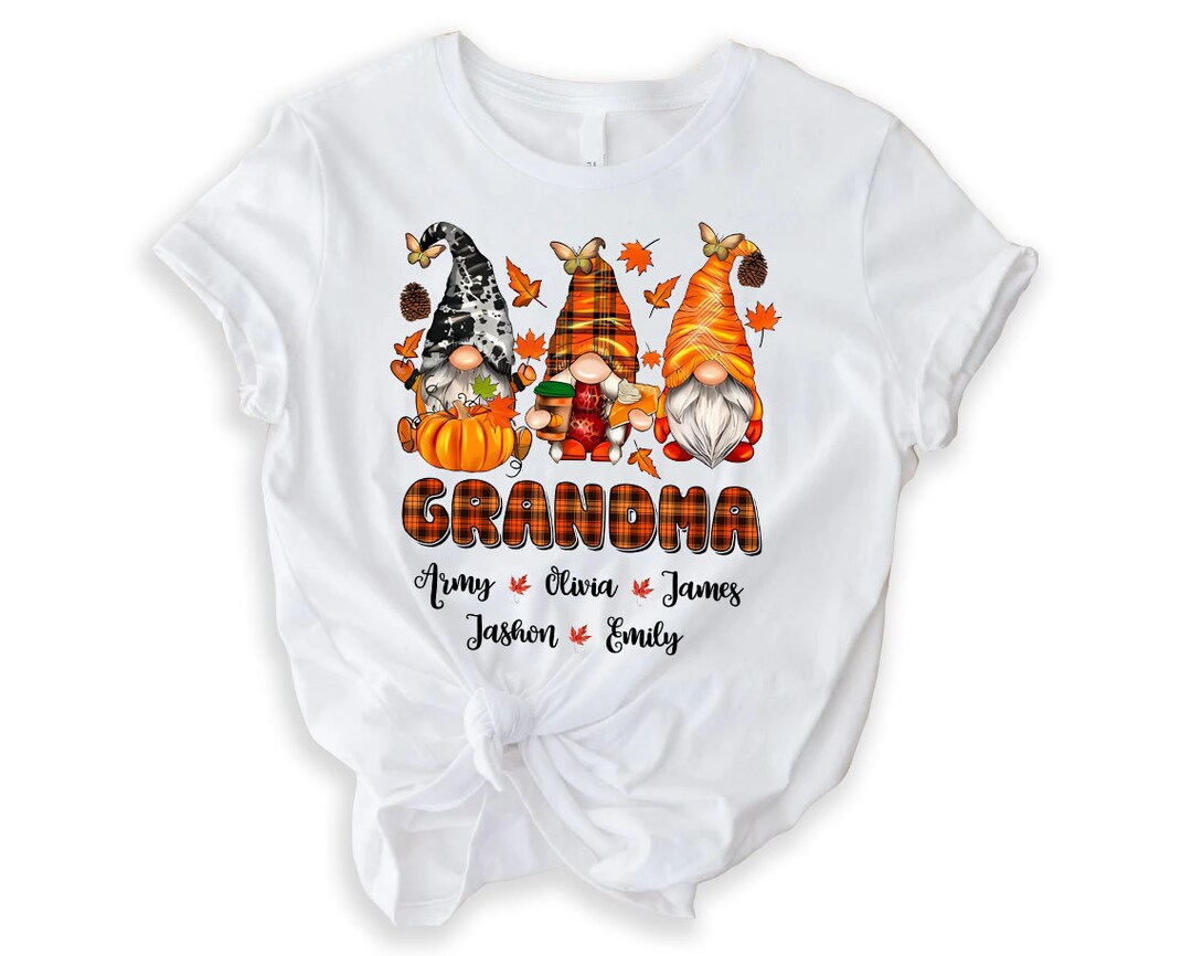 Vintage Grandma Fall Gnome Shirt Personalized, Custom Grandma Gnome ...