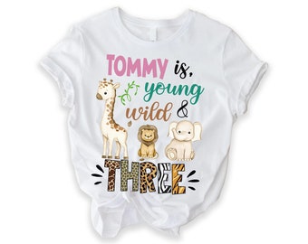 Young Wild and Three Birthday Shirt Safari Birthday Shirt Girls 3rd Birthday Shirt Kids Third ...