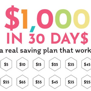 1000 in 30 Days Savings Tracker Printable Files, Save 100 in 30 Days ...