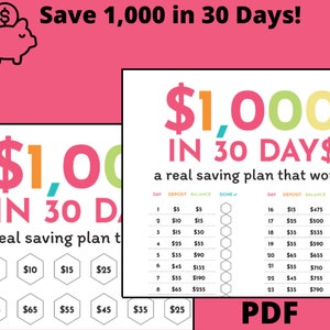 1000 in 30 Days Savings Tracker Printable Files, Save 100 in 30 Days ...