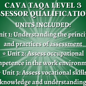 Cava Taqa Level 3 Assessor Qualifications Answers Help Units 1, 2, 3 ...