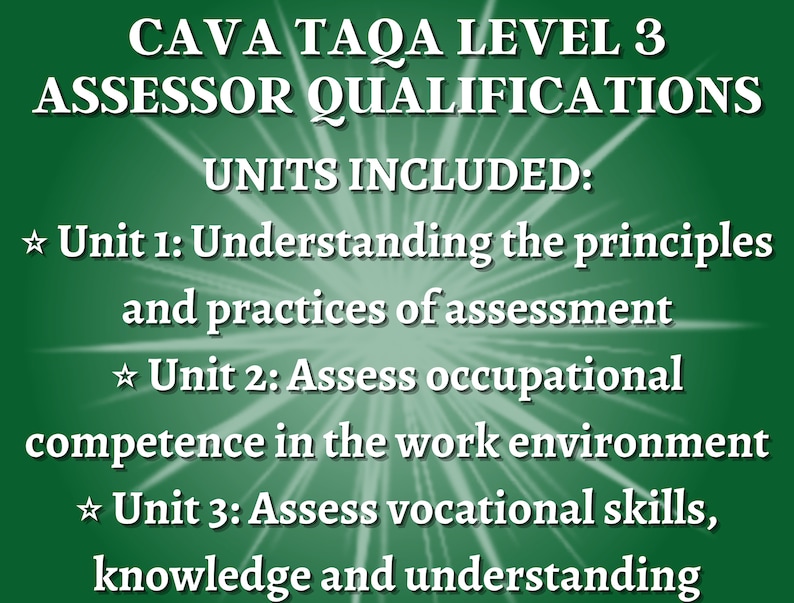 Cava Taqa Level 3 Assessor Qualifications Answers Help Units 1, 2, 3 Certificate in Assessing ...