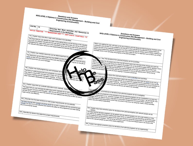 NVQ Level 6 Diploma in Construction Site Management - Questions and ...