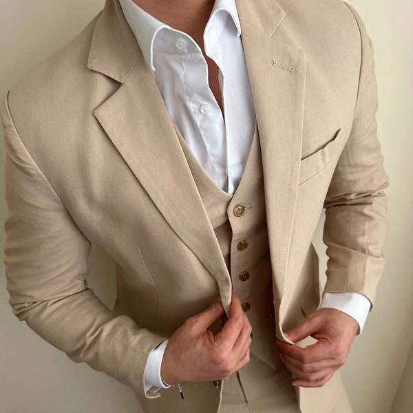 Mens Tan Linen Suit - Etsy
