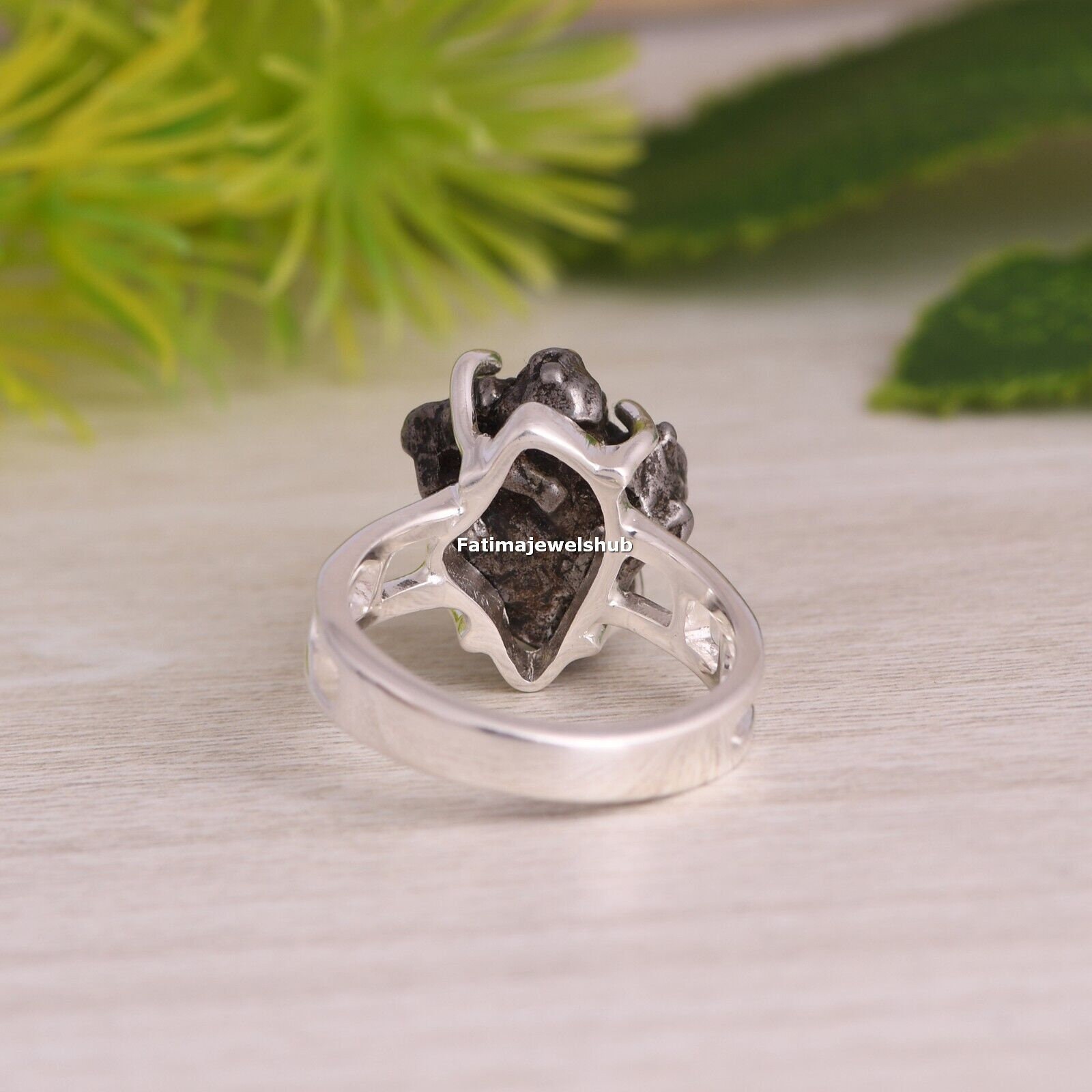 Natural Meteorite Rough Gemstone Ring, 925 Solid Silver Handmade Jewelry, Prong Set Ring Healing ...