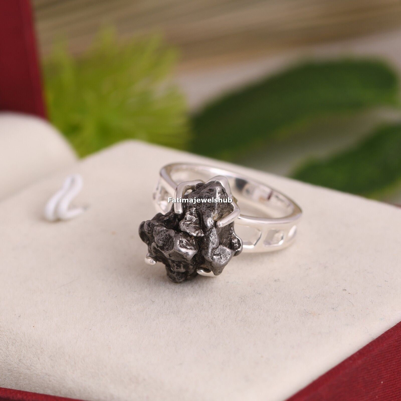 Natural Meteorite Rough Gemstone Ring, 925 Solid Silver Handmade ...
