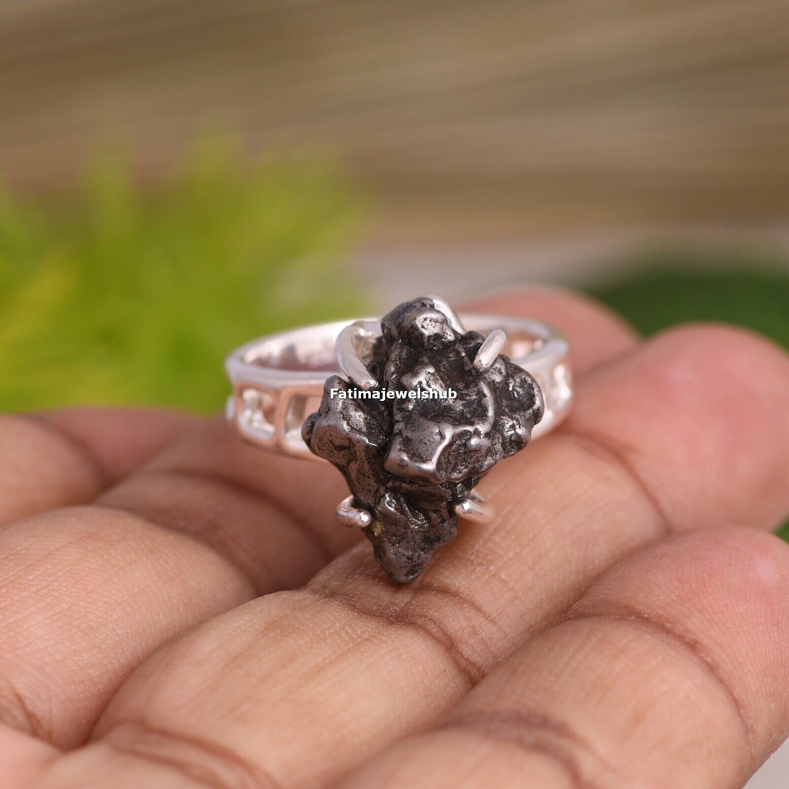 Natural Meteorite Rough Gemstone Ring, 925 Solid Silver Handmade ...