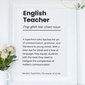 English Teacher Definition Print, English Teacher Gift, End of the Year ...