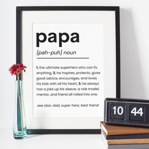 Papa Definition Poster, Gift for Dad, Dad Definition, Dad Appreciation ...