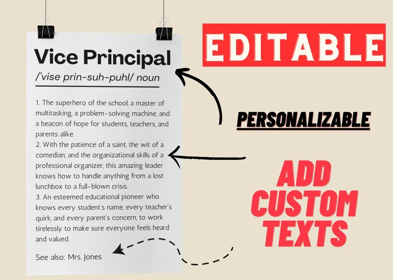 Vice Principal Definition Print, Vice Principal Gift, Assistant ...