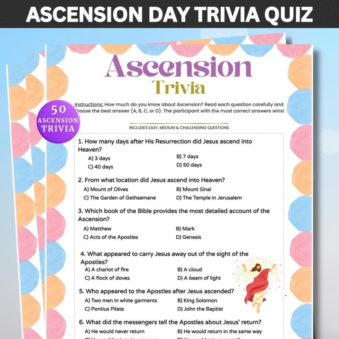 Ascension Trivia, Ascension of Jesus Trivia, Sunday School Activities ...