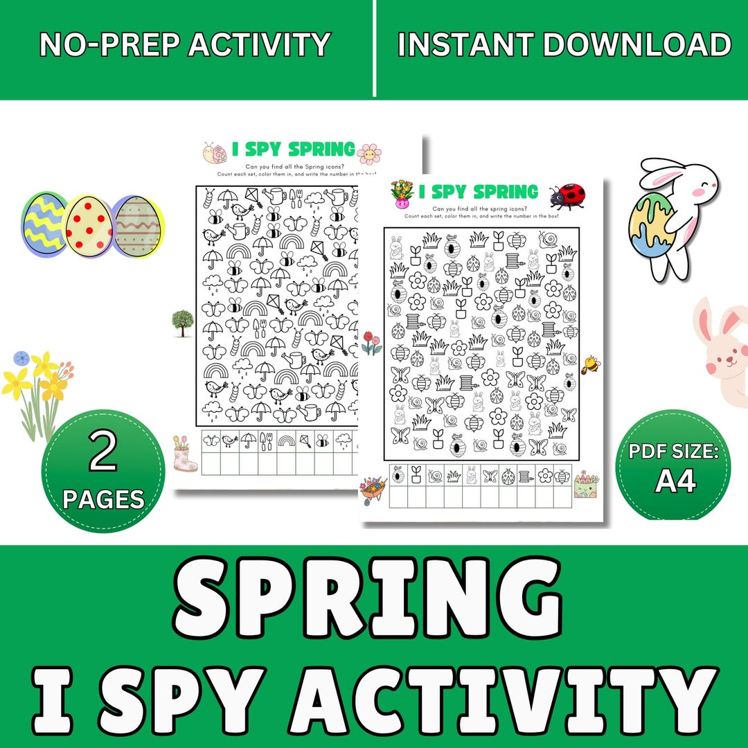 I Spy Spring Coloring Sheets, Spring Activity, Counting Game No Prep ...