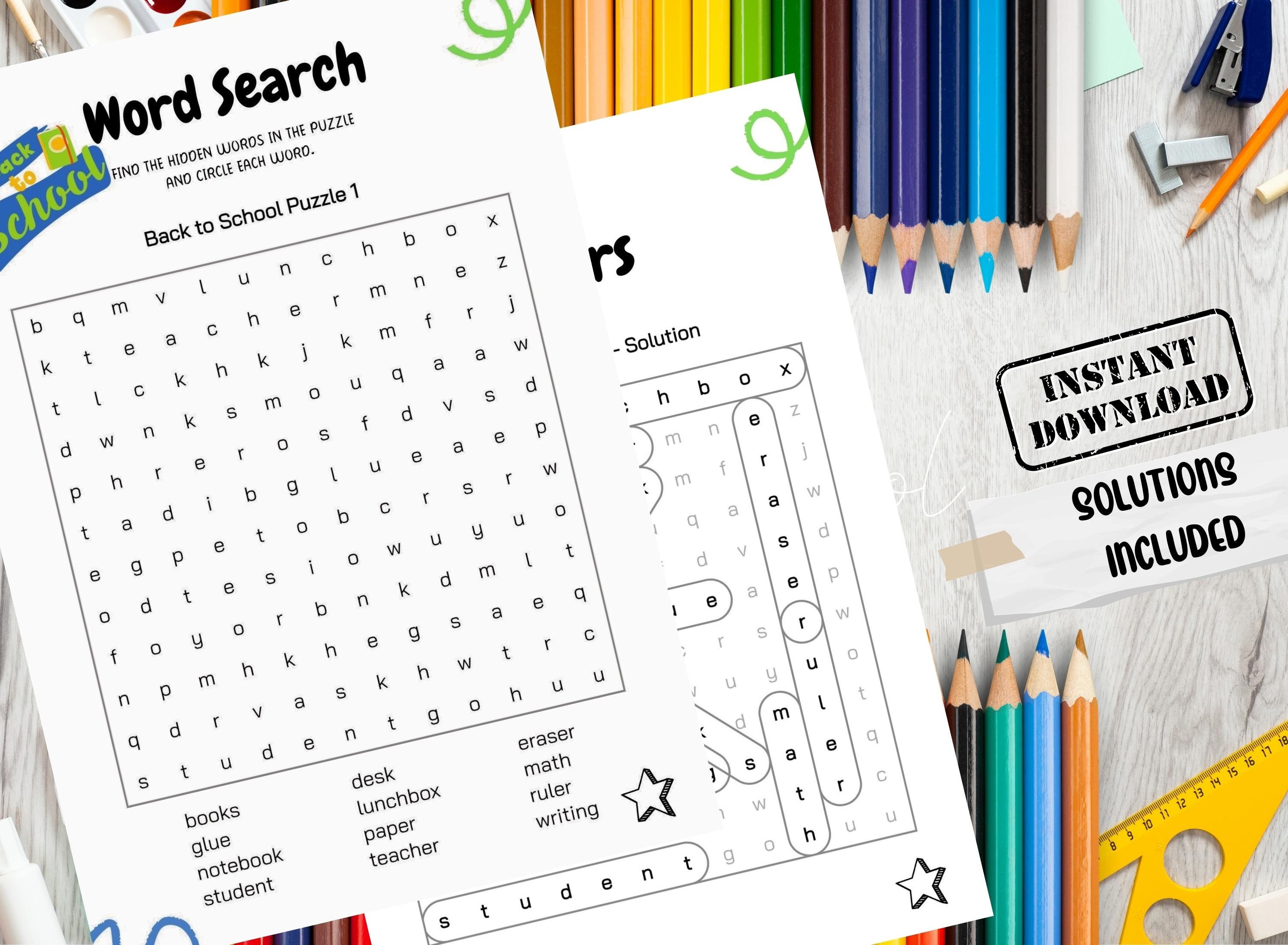 Back to School Word Search, Printable, Back to School Game, First Day ...